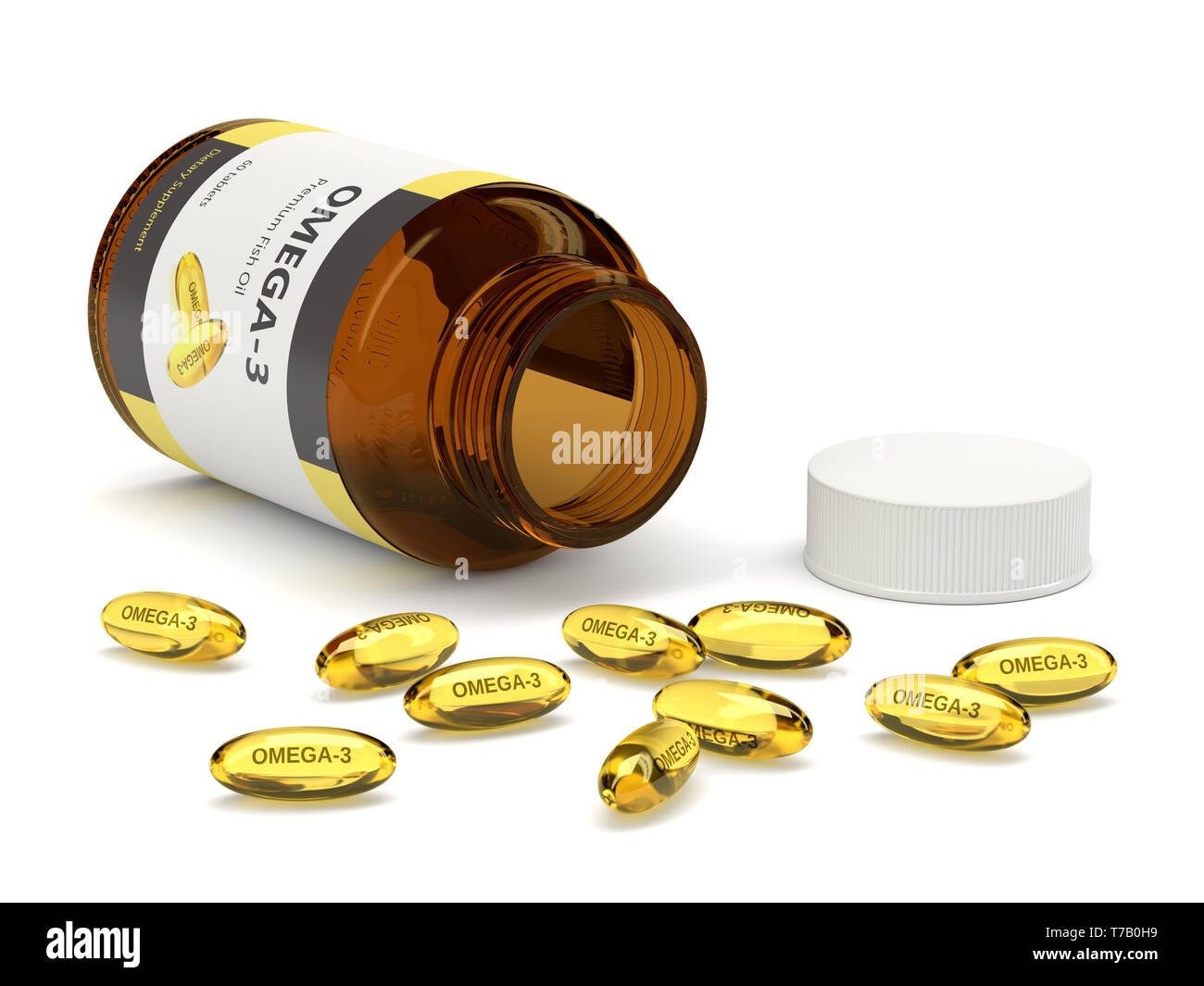 3d render of omega-3 bottle with capsules isolated over white ...