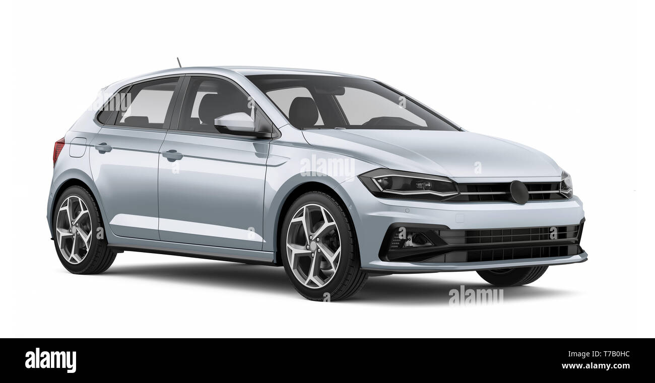 Silver hatcback car on white Stock Photo - Alamy