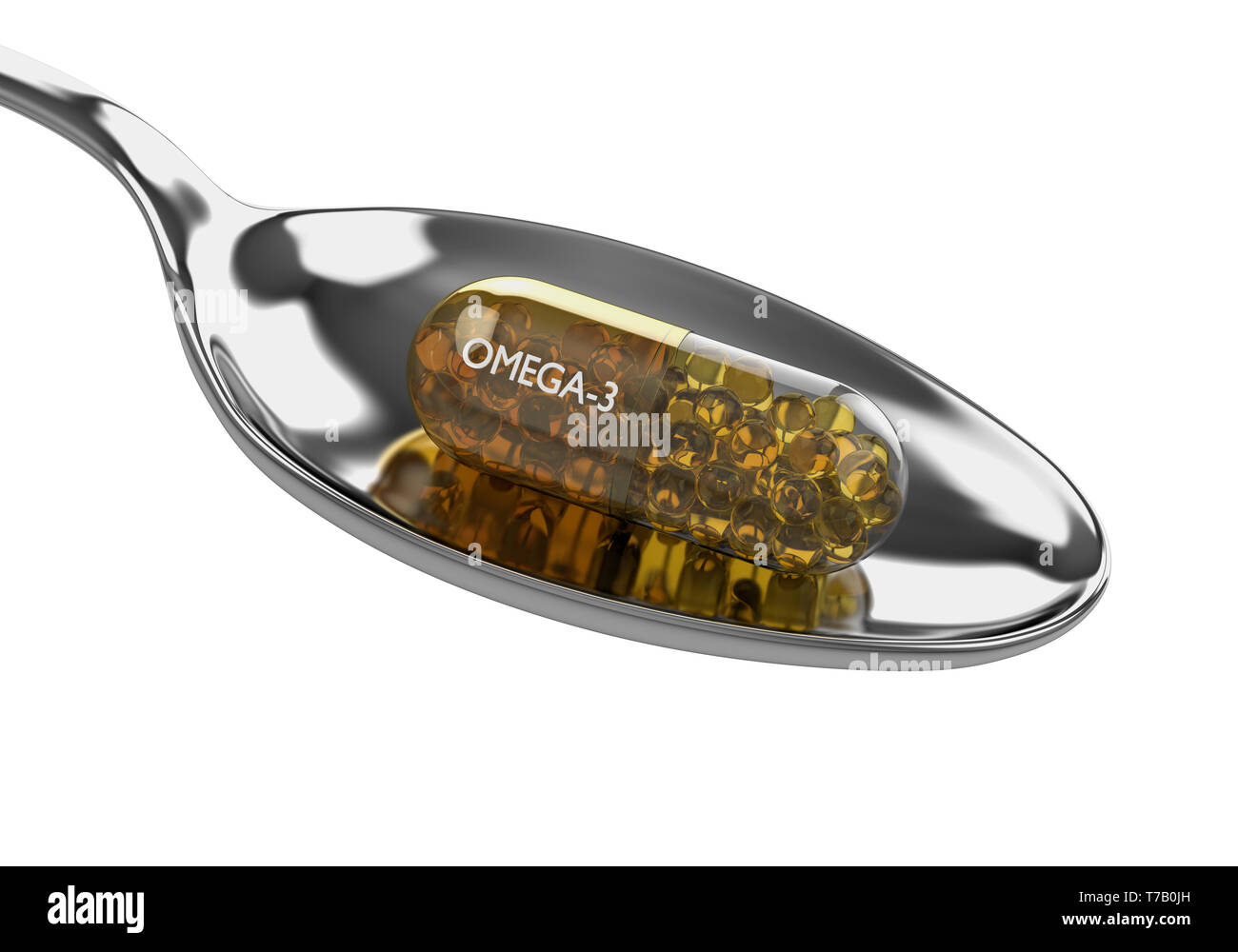 3d render of omega-3 capsule on spoon isolated over white background ...