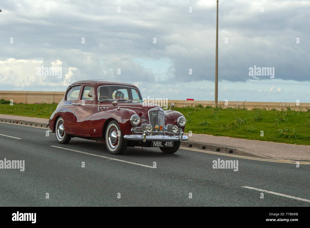 1956 50s fifties Red Sunbeam saloon Supreme Mk 3 2267cc at Cleveleys ...