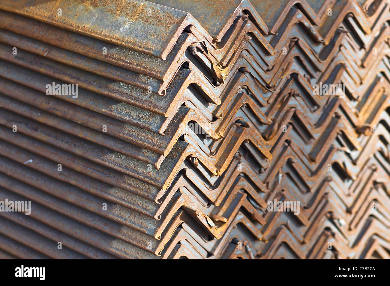 Metal profile angle in packs at the warehouse of metal products, Russia ...