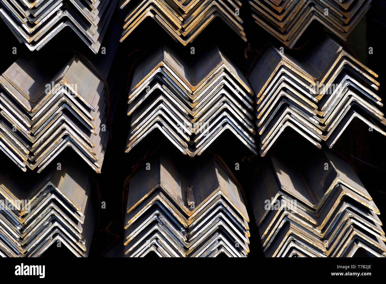 Metal profile angle in packs at the warehouse of metal products, Russia ...