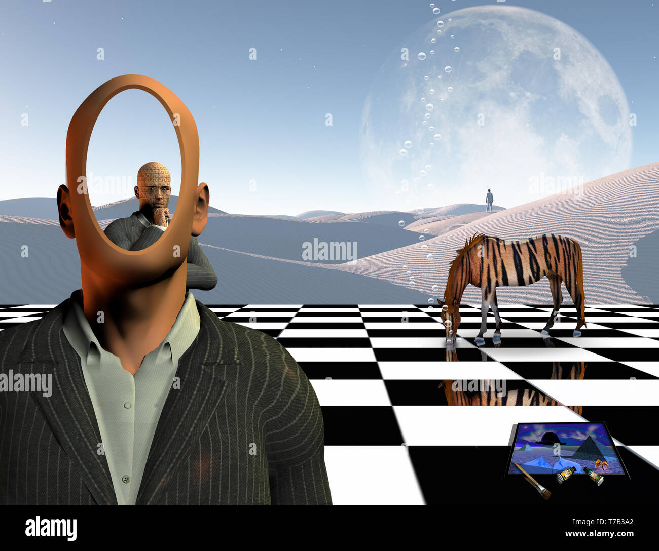 Surrealism. Faceless businessman with another thinking businessman ...