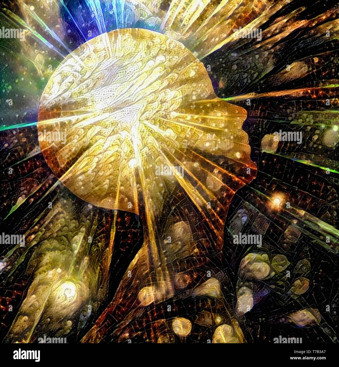 Human head radiates vivid light. Mental power Stock Photo - Alamy