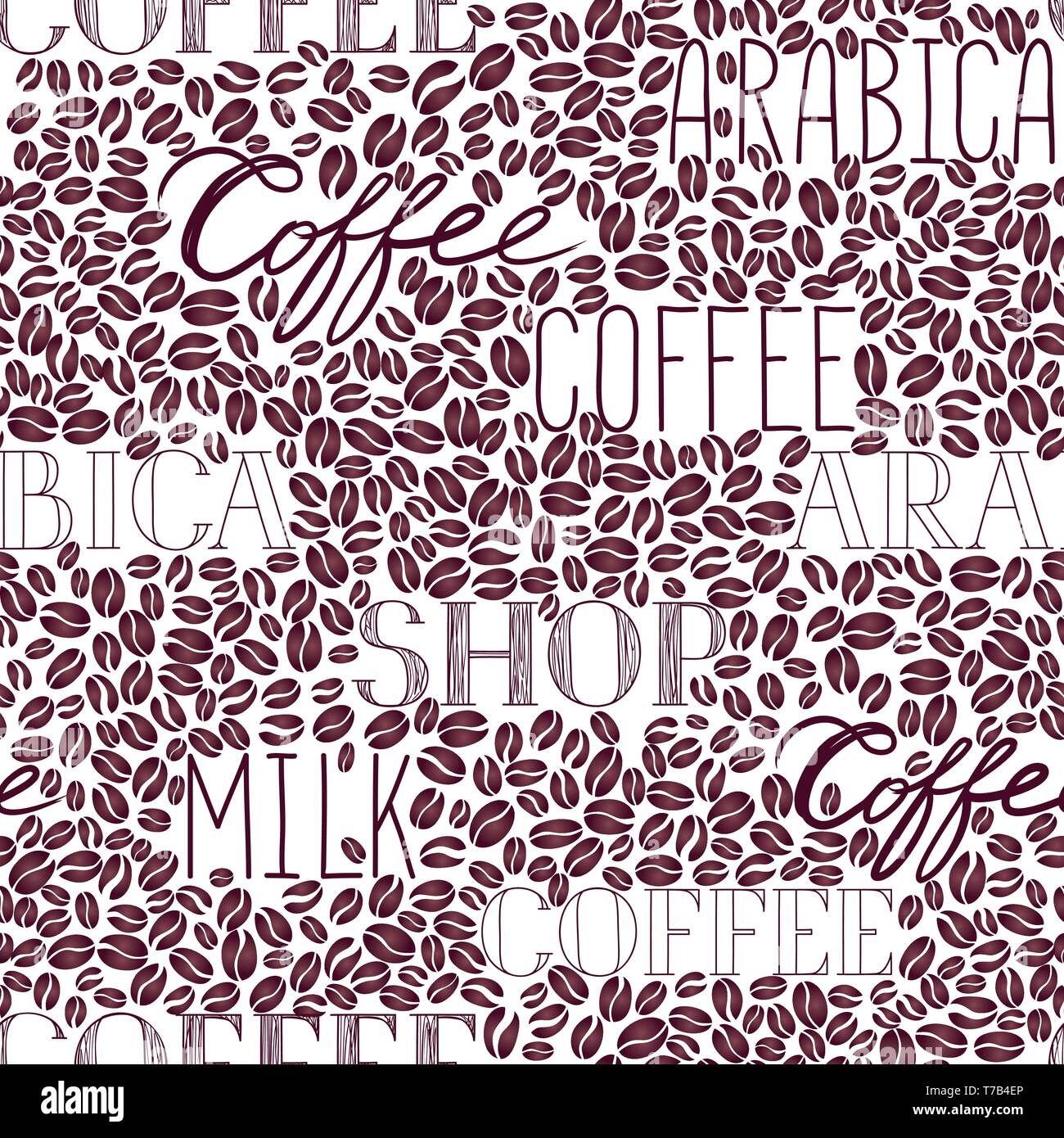 Coffee seamless pattern. Coffee beans and lettering COFFEE hand-drawn ...