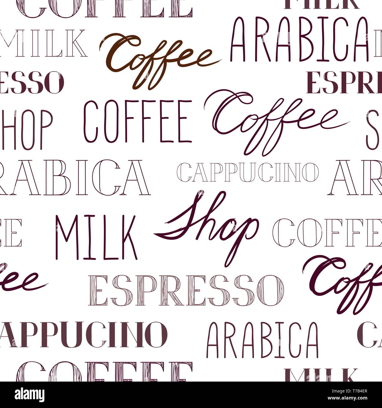 Coffee seamless pattern. Coffee shop backdrop with lettering COFFEE ...