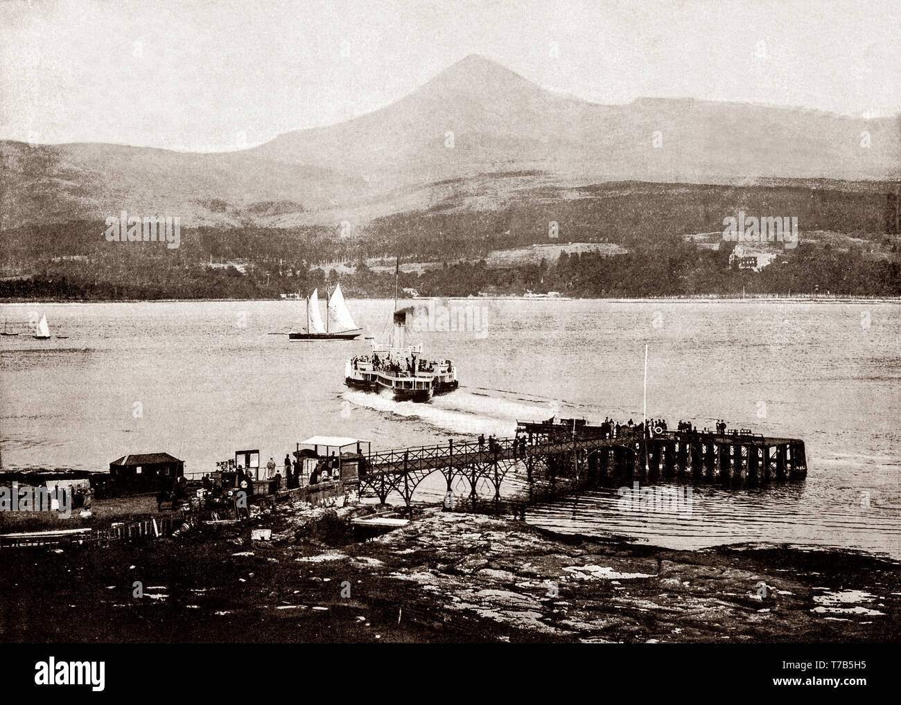 A late 19th Century view of a paddle steamer ferry, bound for Ardrossan ...