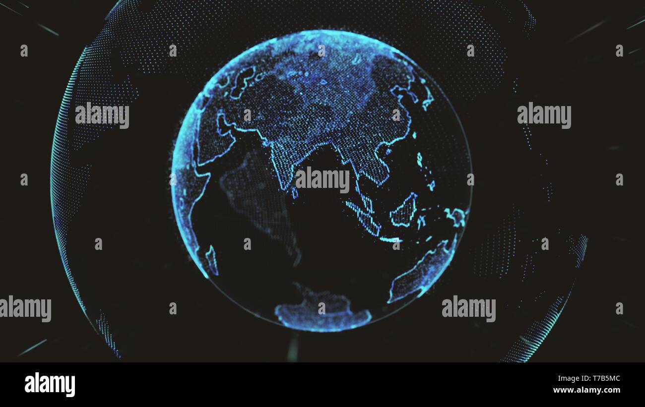 Earth rotating loop of rotating glowing dots stylised world globe with ...