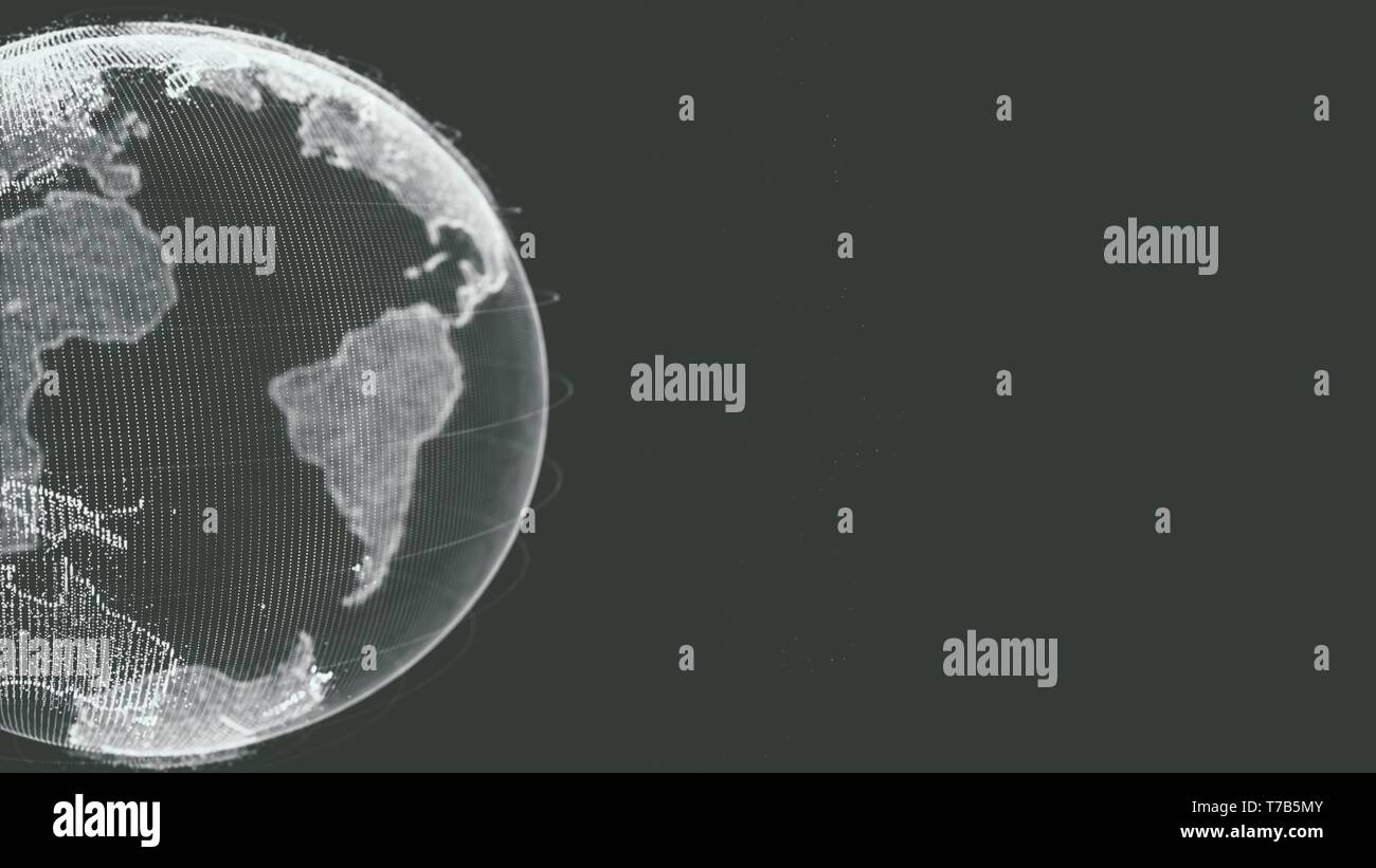 Earth rotating loop of rotating glowing dots stylised world globe with ...