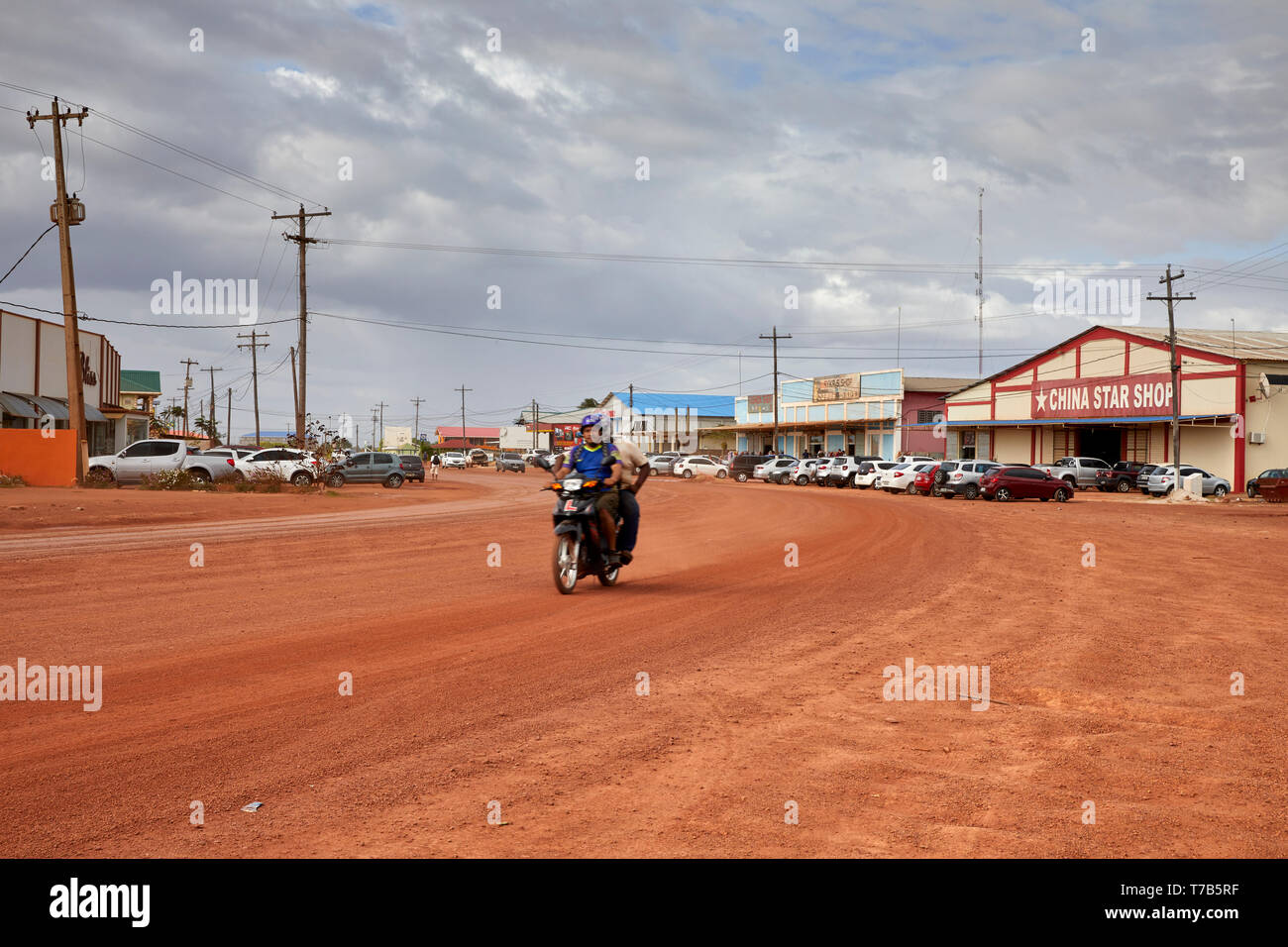 Rupununi Rd in Lethem Guyana with all the major shops are located Stock ...