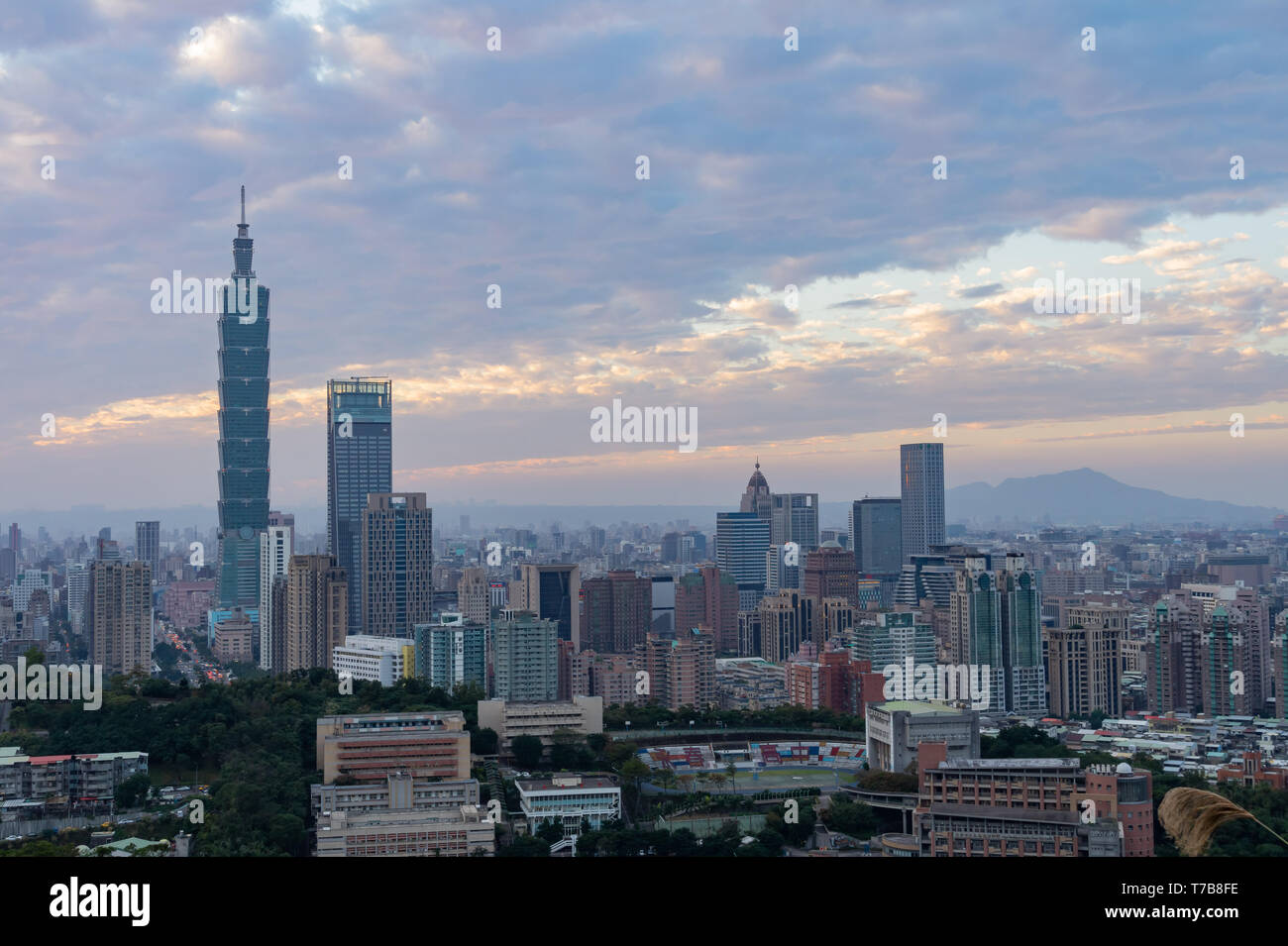 Aerial view of the Taipei 101 and cityscape from Xiangshan at Taipei ...