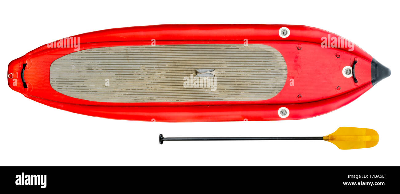 whitewater inflatable stand up paddleboard and paddle isolated on white ...