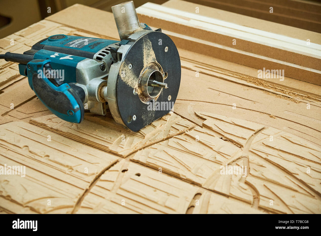 wood door milling, interior doors production 4k Stock Photo - Alamy
