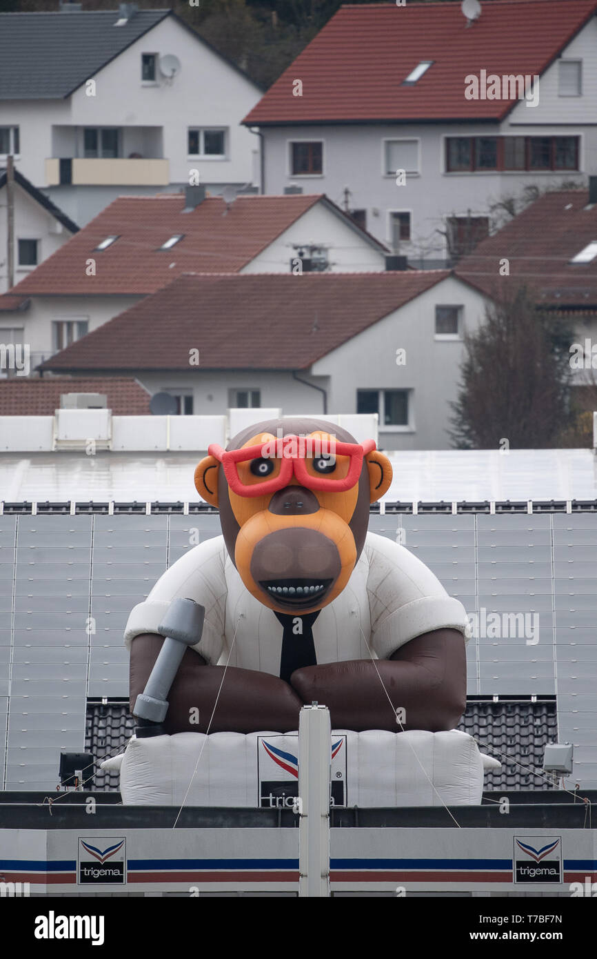 16 April 2019, Baden-Wuerttemberg, Burladingen: An inflatable plastic ...