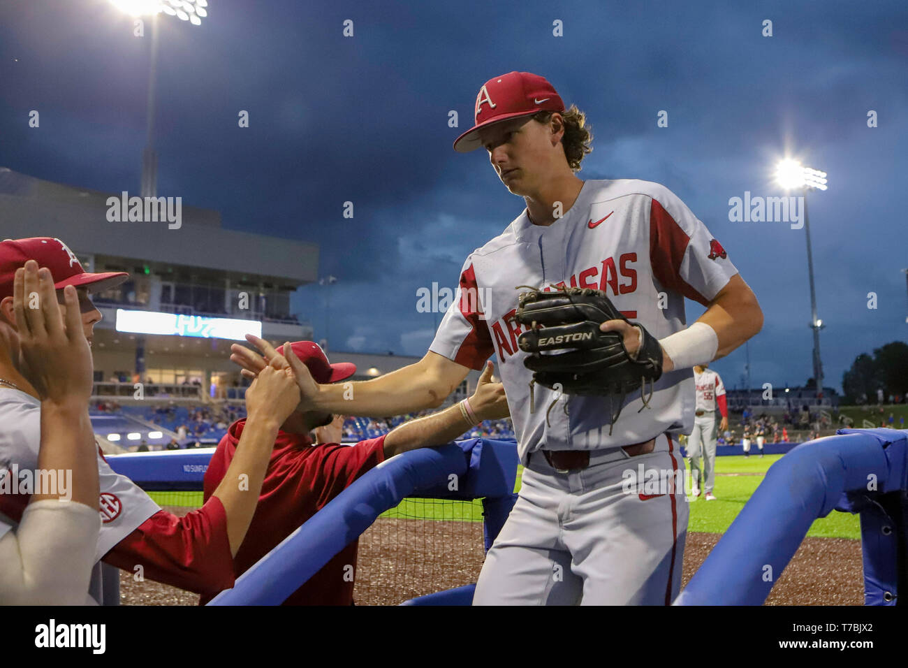 Lexington, KY, USA. 3rd May, 2019. Arkansas' Jacob Nesbit gets high ...