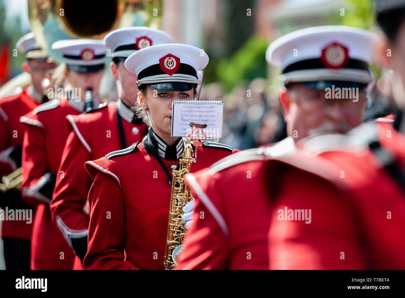 A band is seen playing music during the parade. The Liberation Parade ...