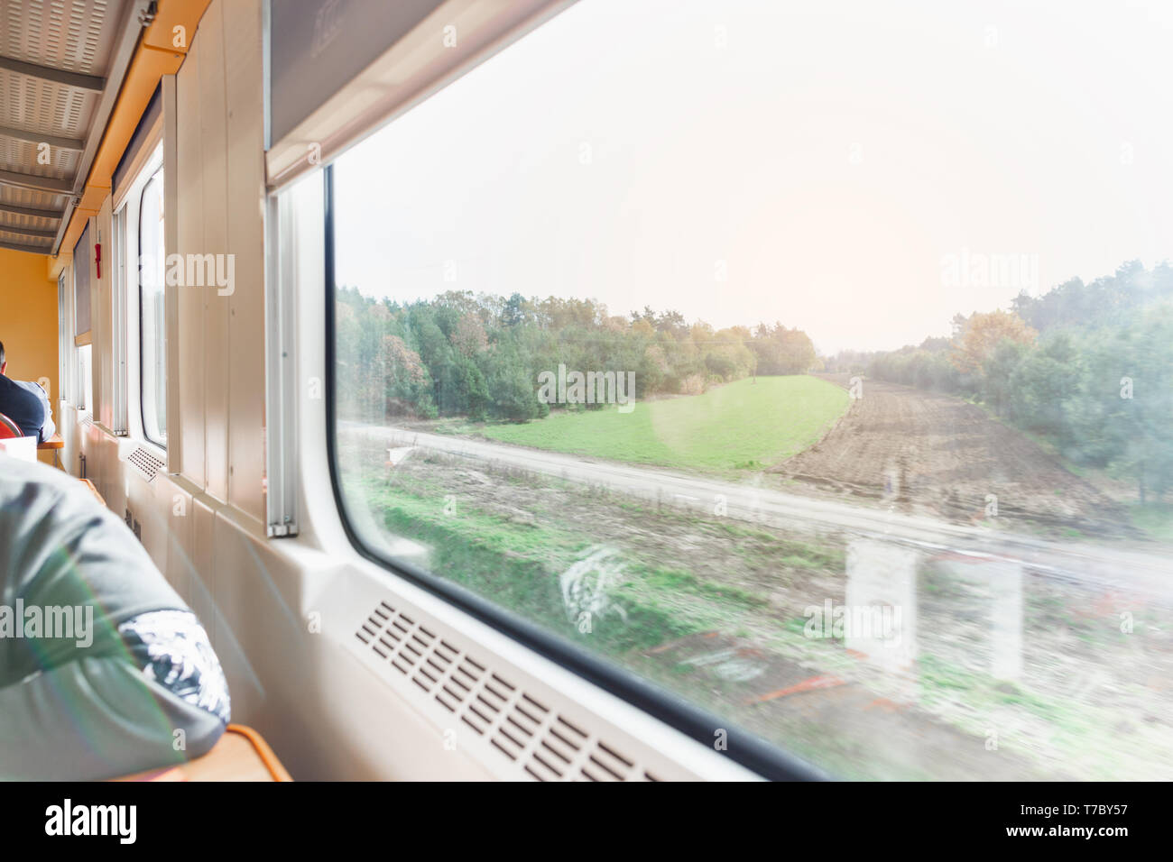 Travel background. Nature view through the window in the train Stock ...