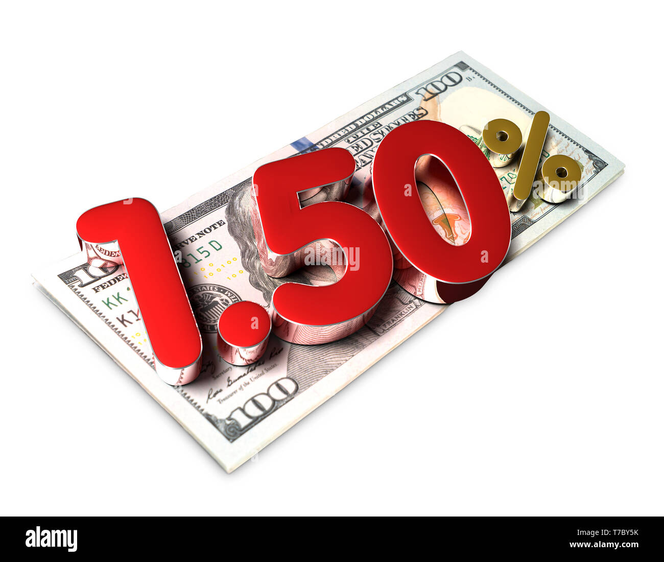 1.50 Percent 3D rendering on white background.(with Clipping Path Stock ...
