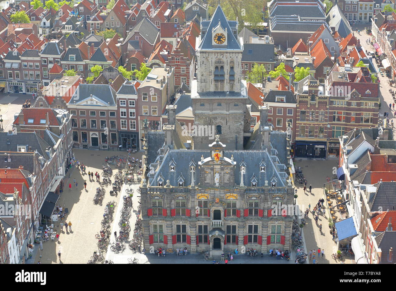 Aerial view of the main Square (Markt) with the Town Hall (Stadhuis ...