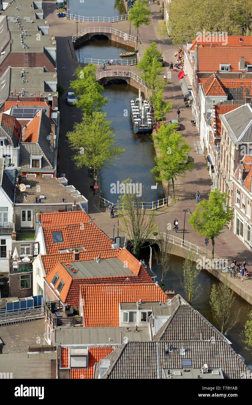 Aerial view of Verwersdijk Canal with bridges and traditional houses ...
