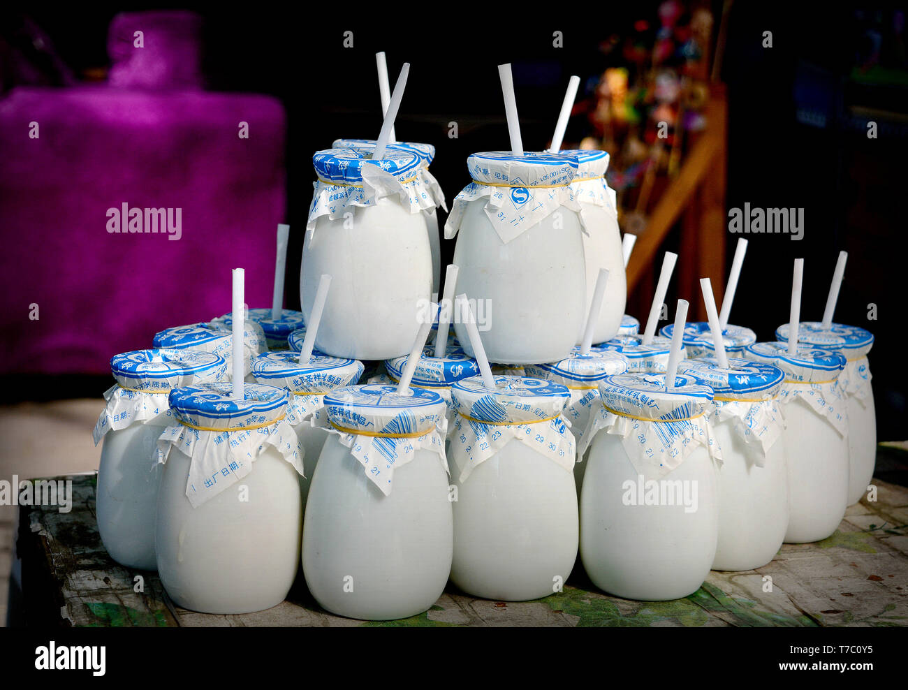 The famous yoghurts of Beijing (China): a selection of little glass ...