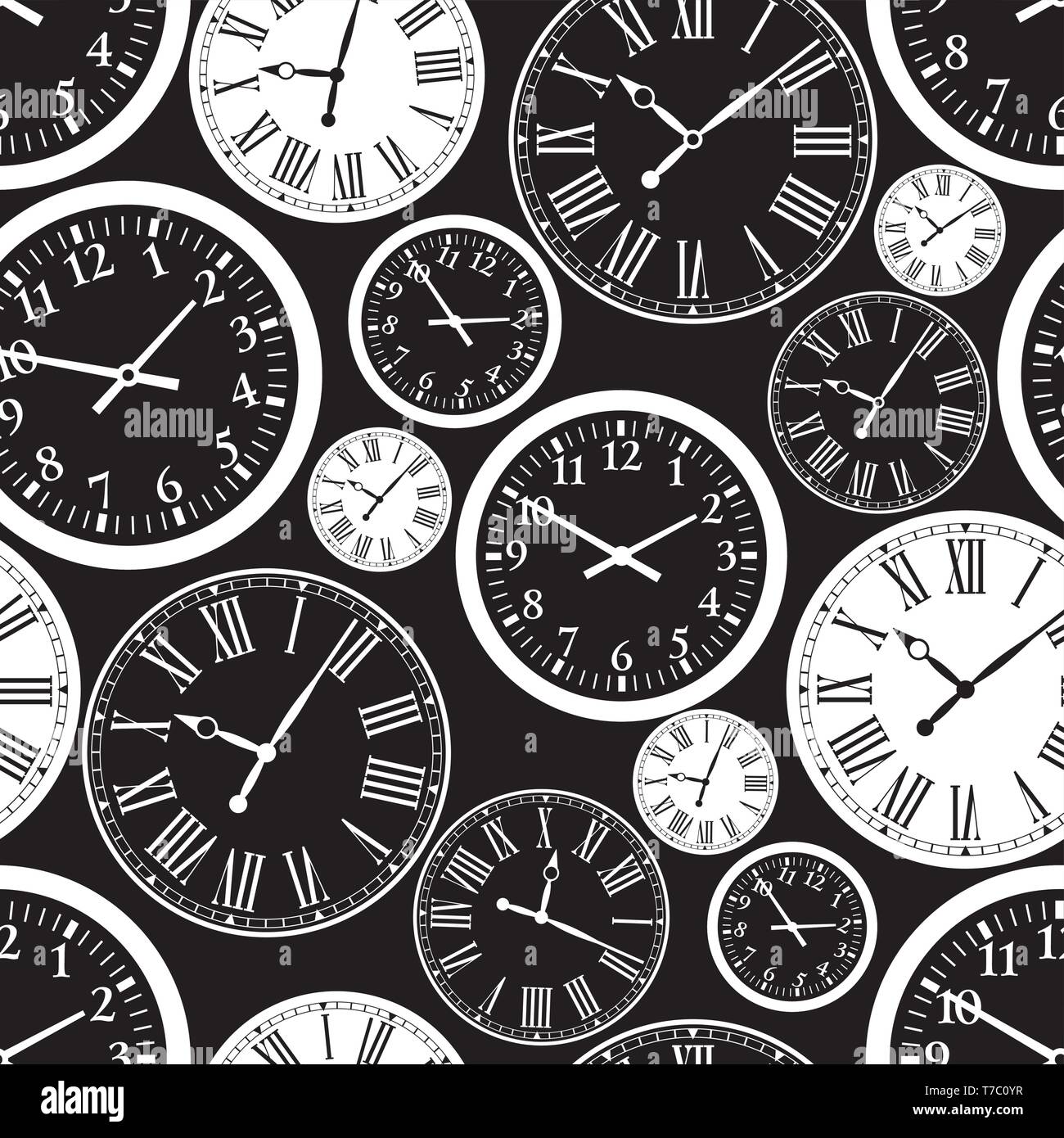 Clock`s seamless pattern. Black and white texture of time Stock Vector ...