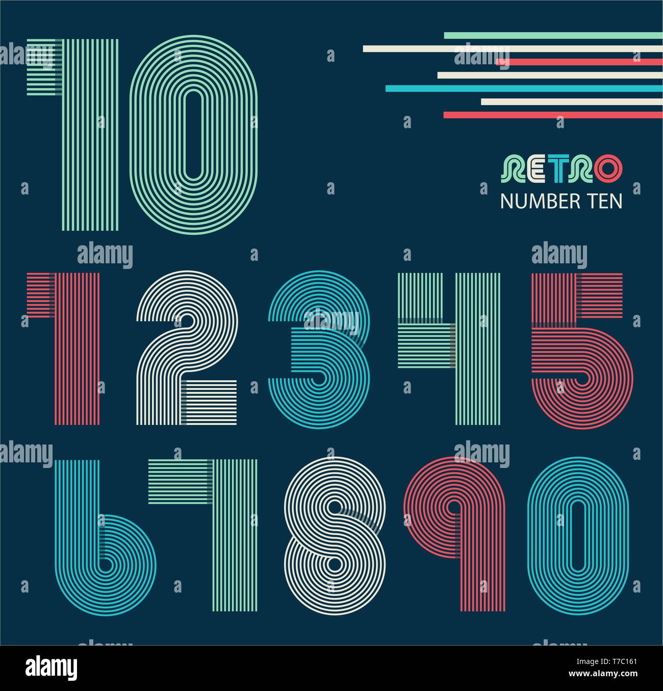 Retro stripes funky numbers set,trendy elegant retro style design ...
