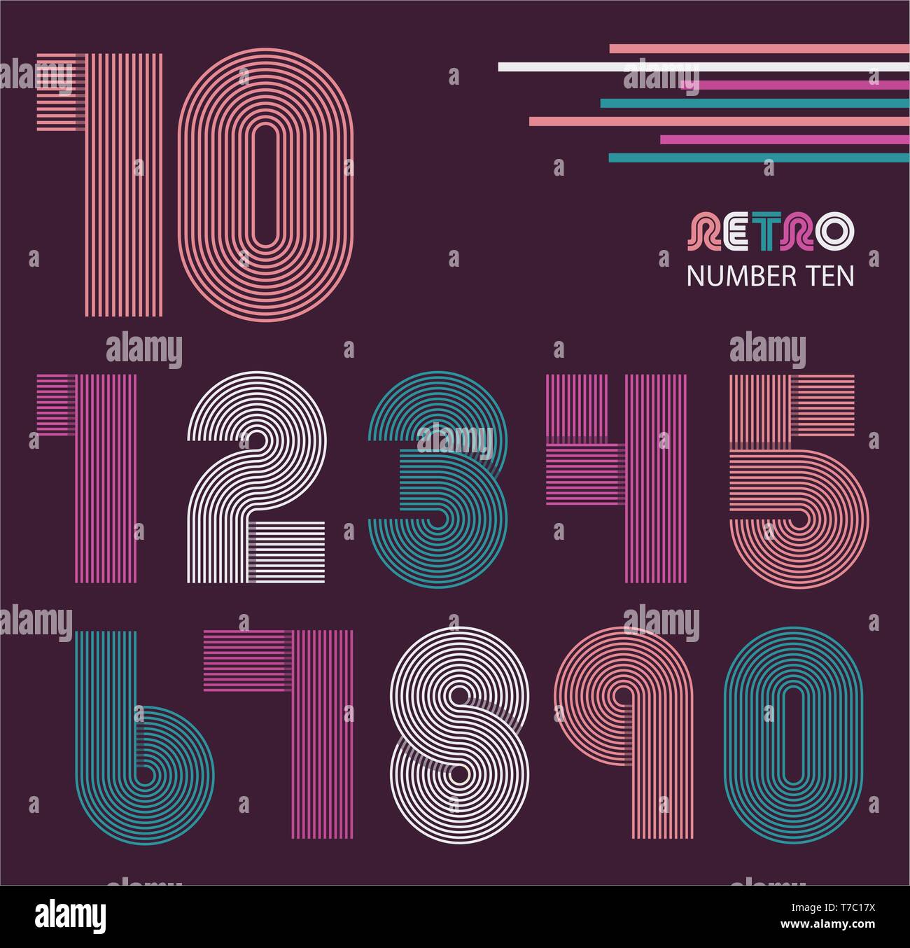 Retro stripes funky numbers set,trendy elegant retro style design ...