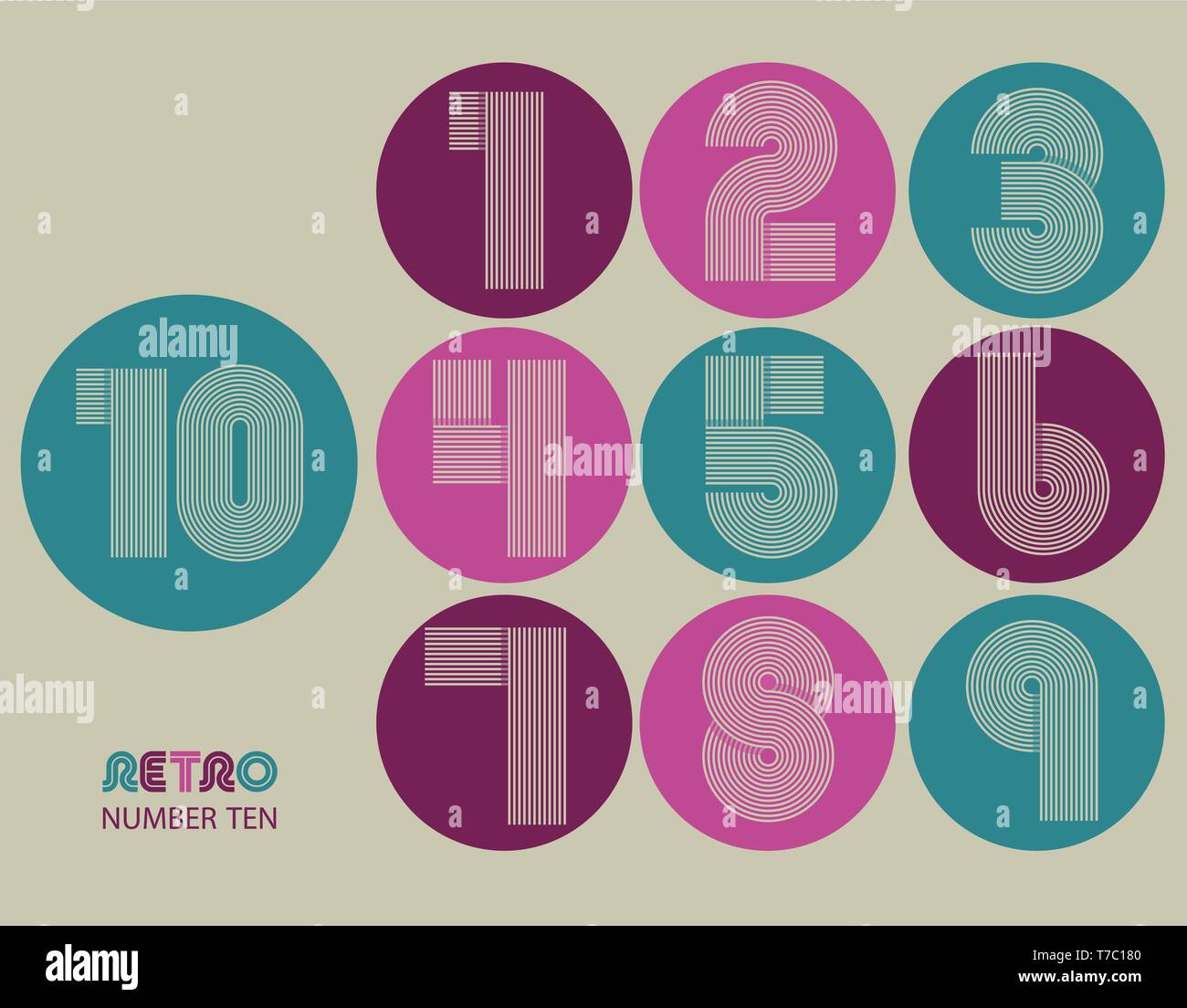 Retro stripes funky numbers set,trendy elegant retro style design ...