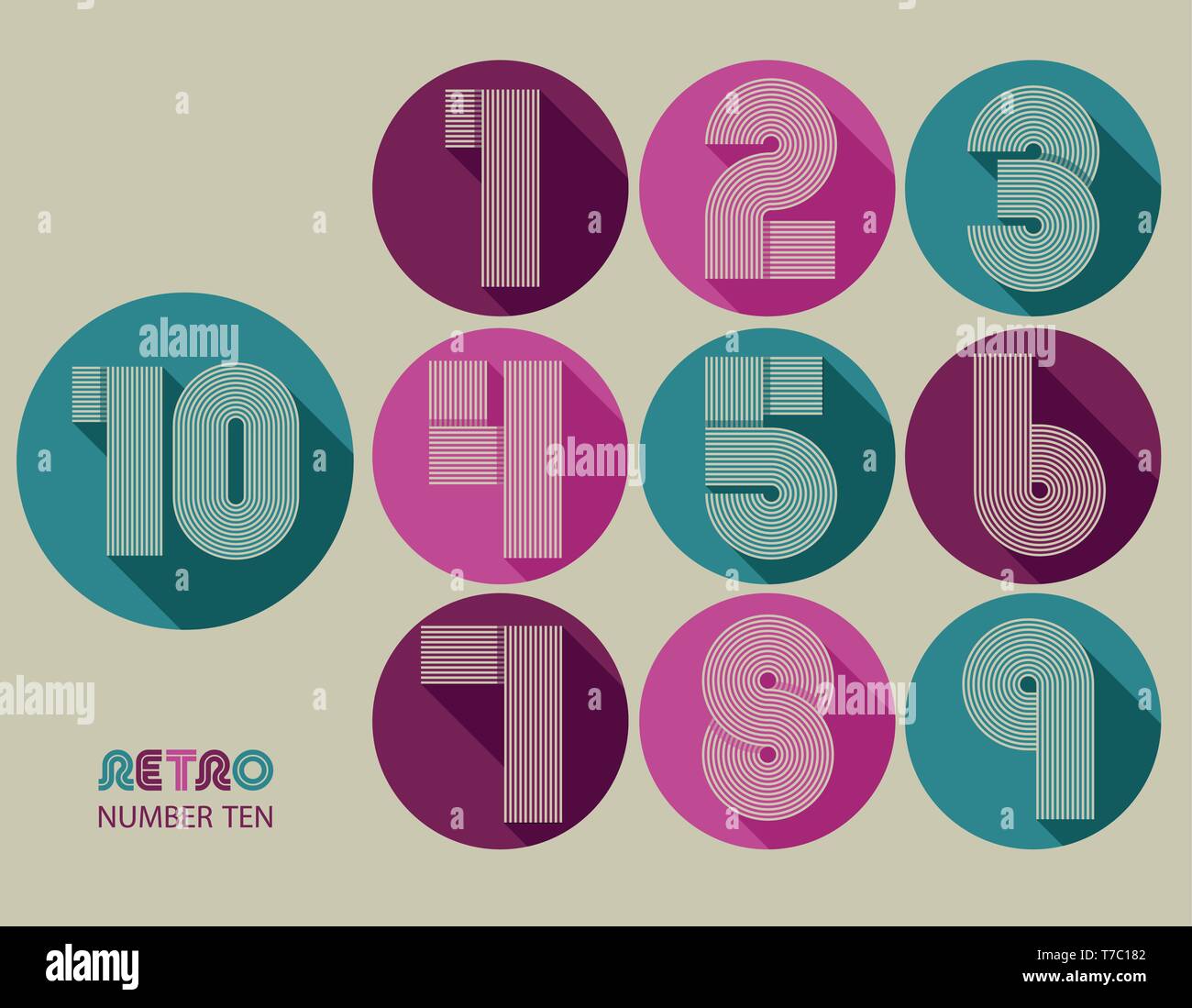 Retro stripes funky numbers set,trendy elegant retro style design ...