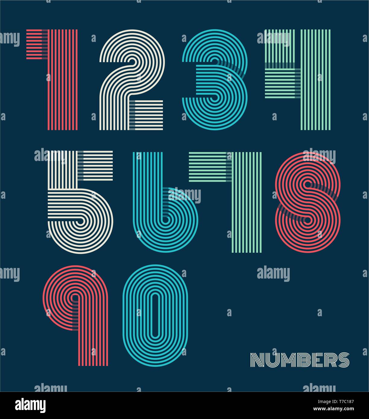Retro stripes funky numbers set,trendy elegant retro style design ...