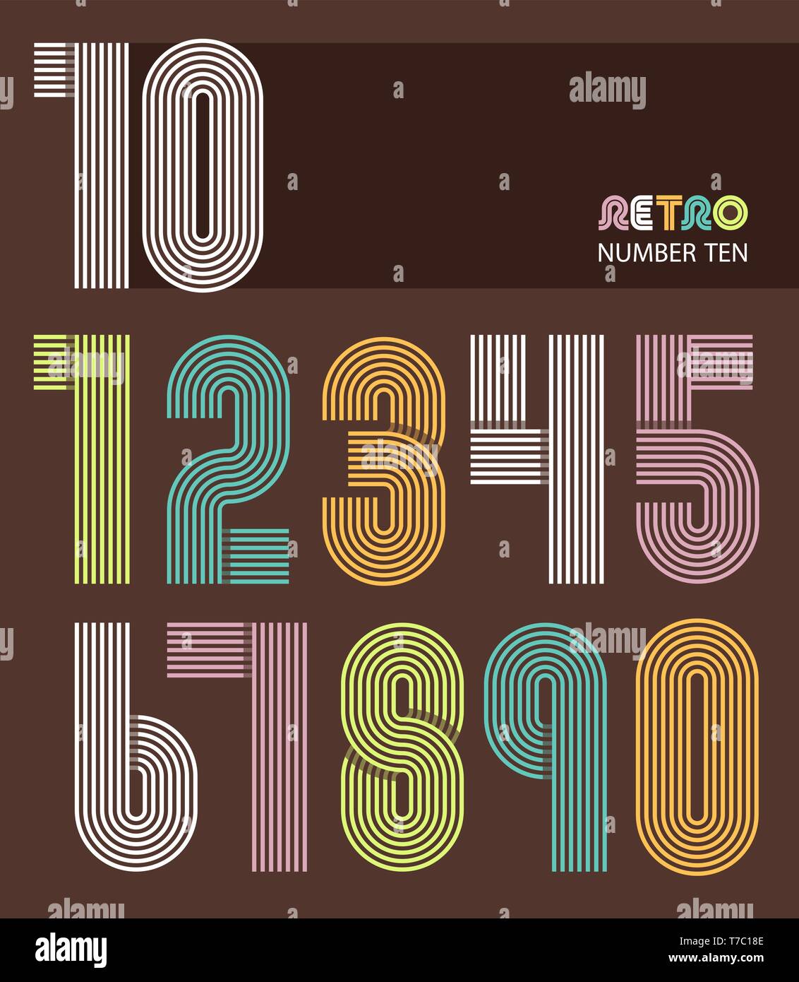 Retro stripes funky numbers set,trendy elegant retro style design ...