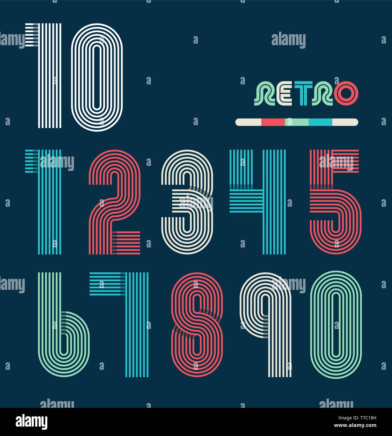 Retro stripes funky numbers set,trendy elegant retro style design ...