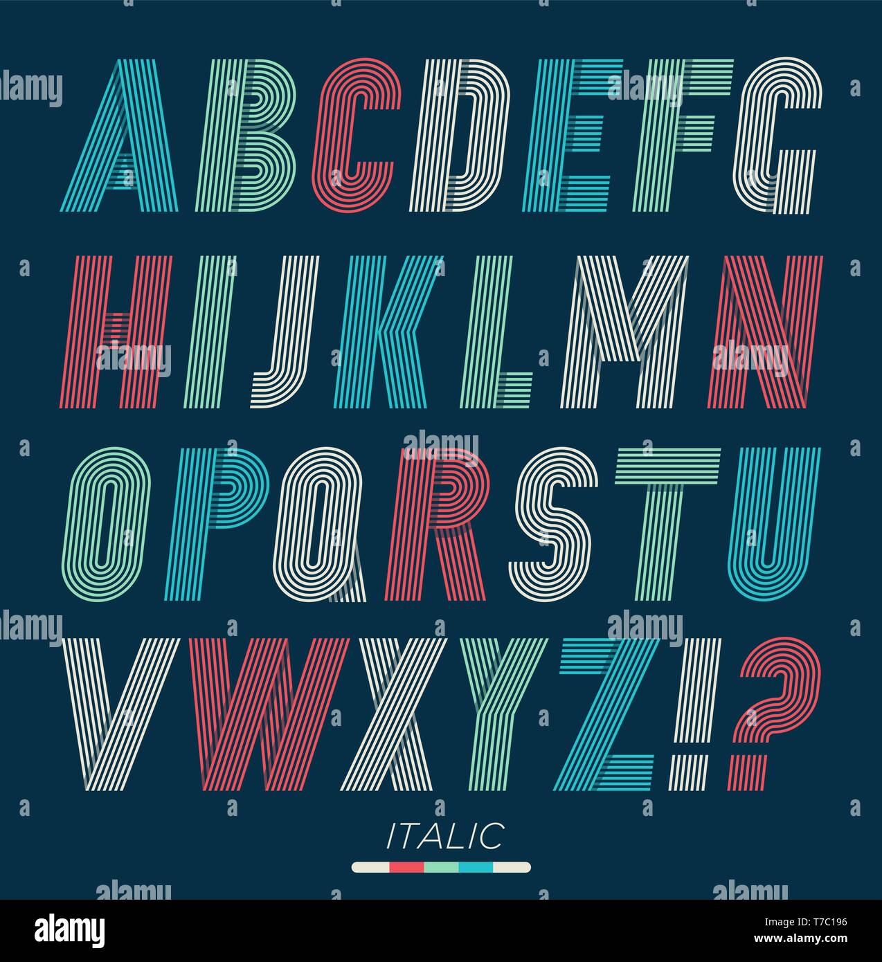 Retro stripes funky fonts set, trendy elegant retro style design ...