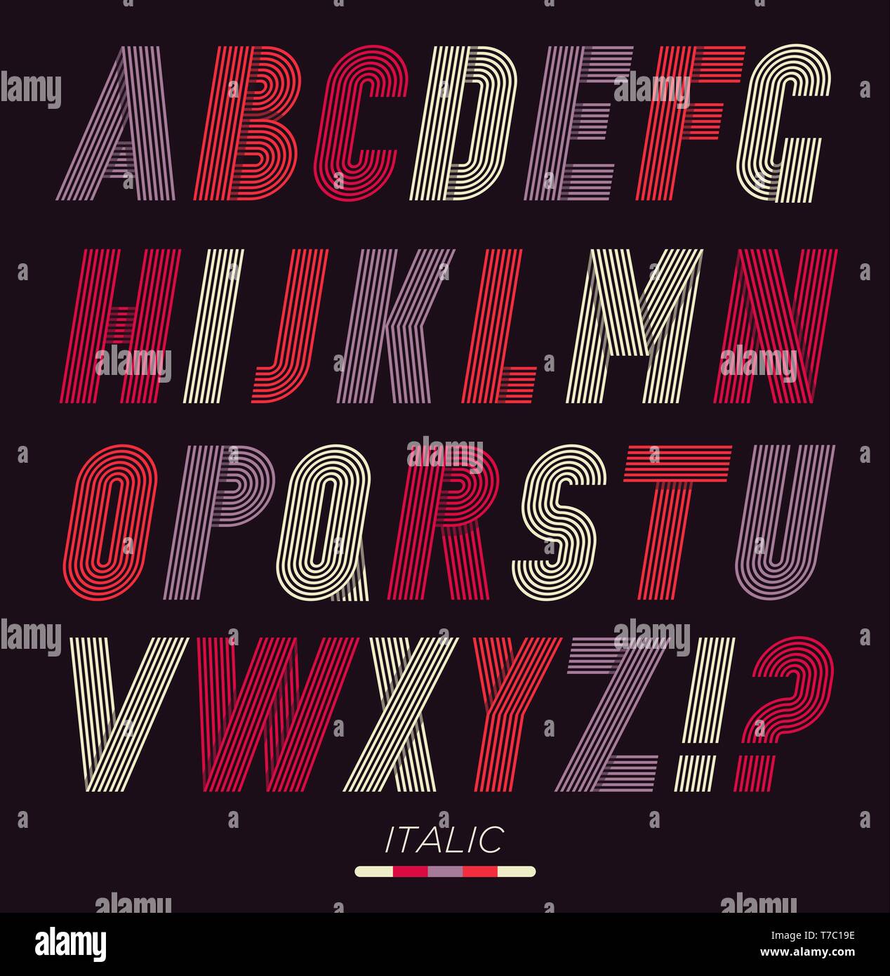 Retro stripes funky fonts set, trendy elegant retro style design ...