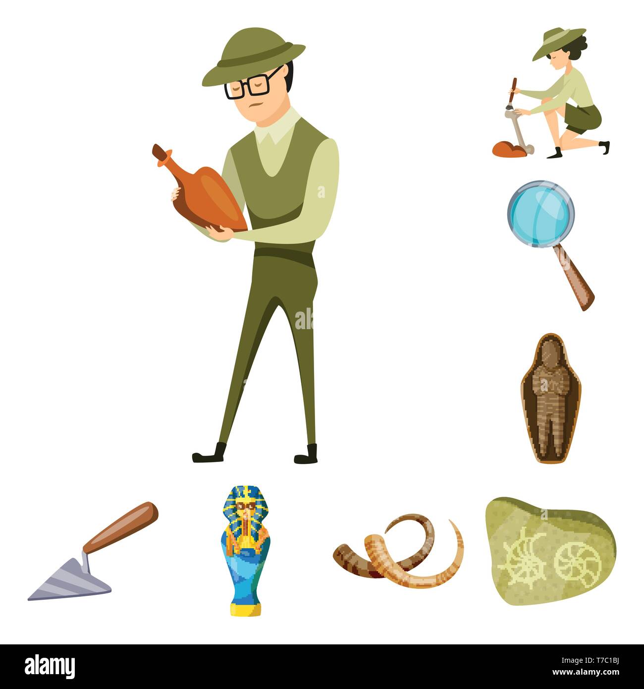 archaeologist,lens,mummy,tool,sarcophagus,horn,rock,human,girl,glass ...