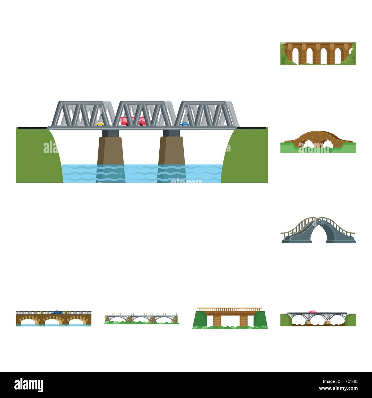 Vector illustration of bridgework and bridge sign. Set of bridgework ...