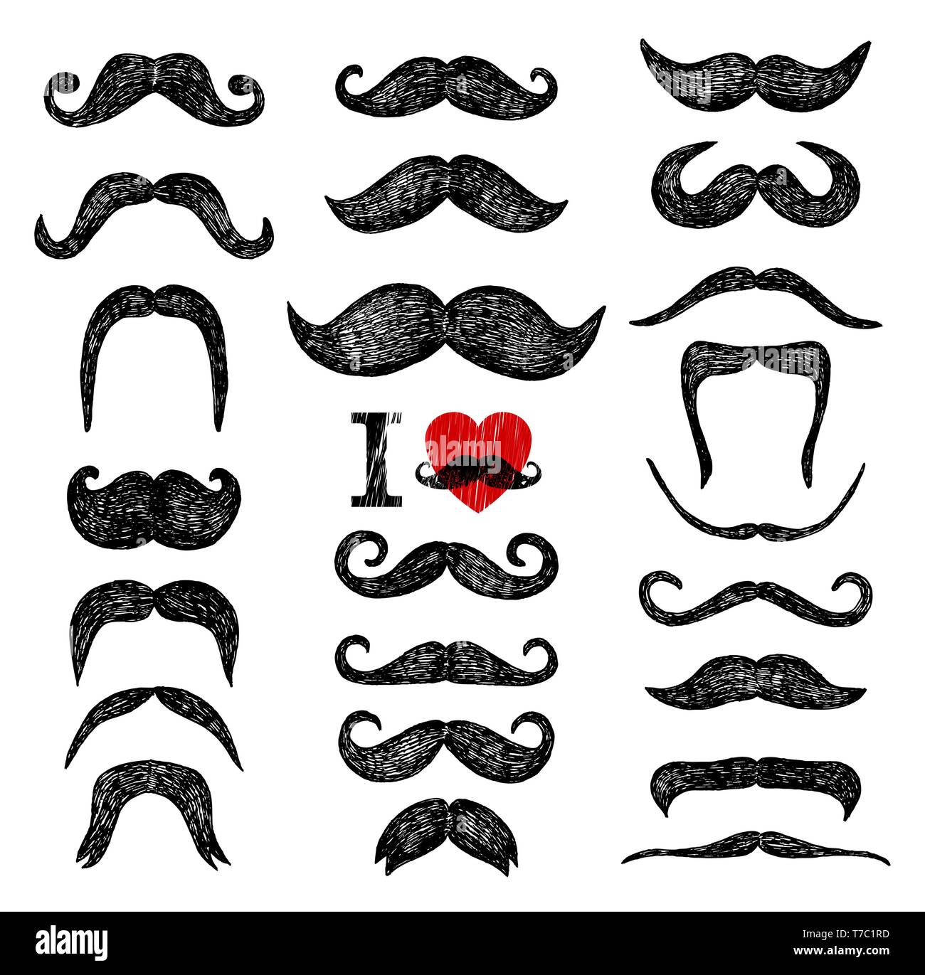 Funny retro hair mustaches vector set mustache vintage facial hi-res ...