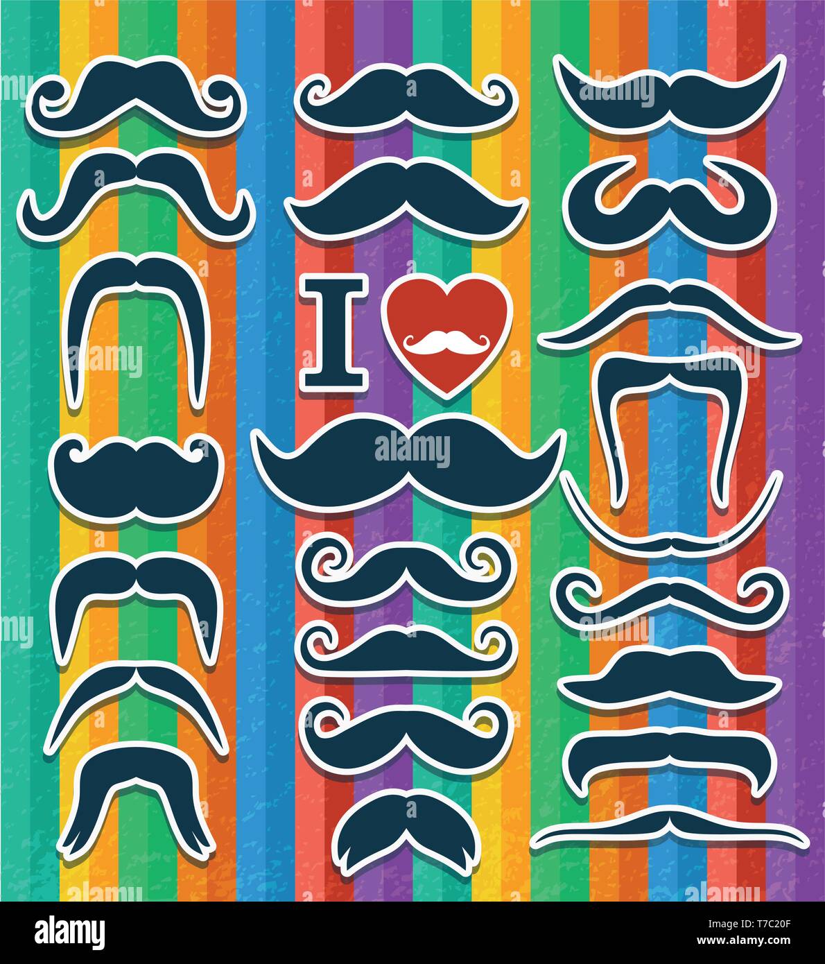 Moustaches set. Design elements.Moustaches on color texture Stock ...