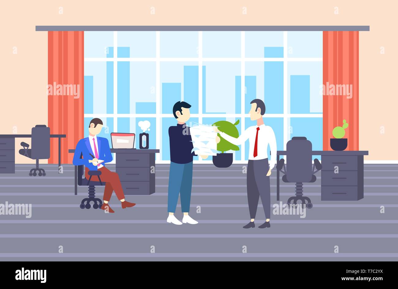 overworked businessman carrying stack of paper documents to businessman ...