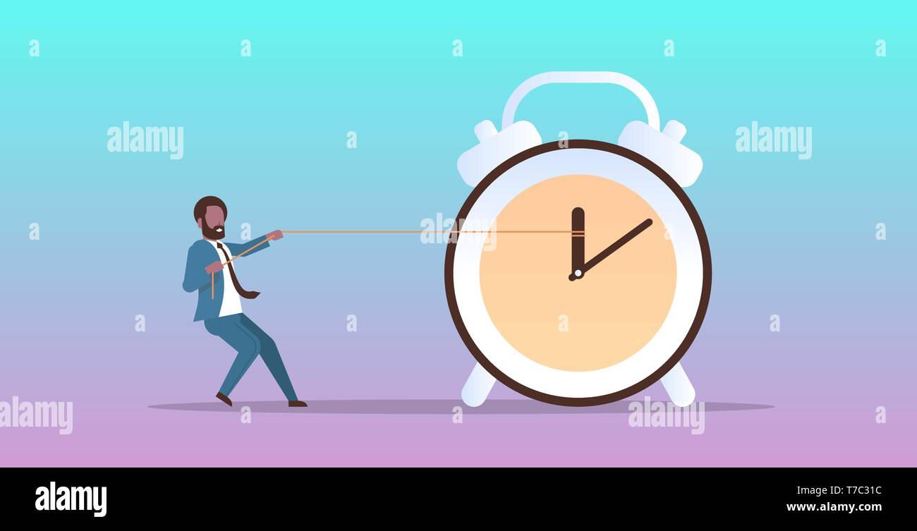 businessman pulling clock arrow deadline time management concept ...