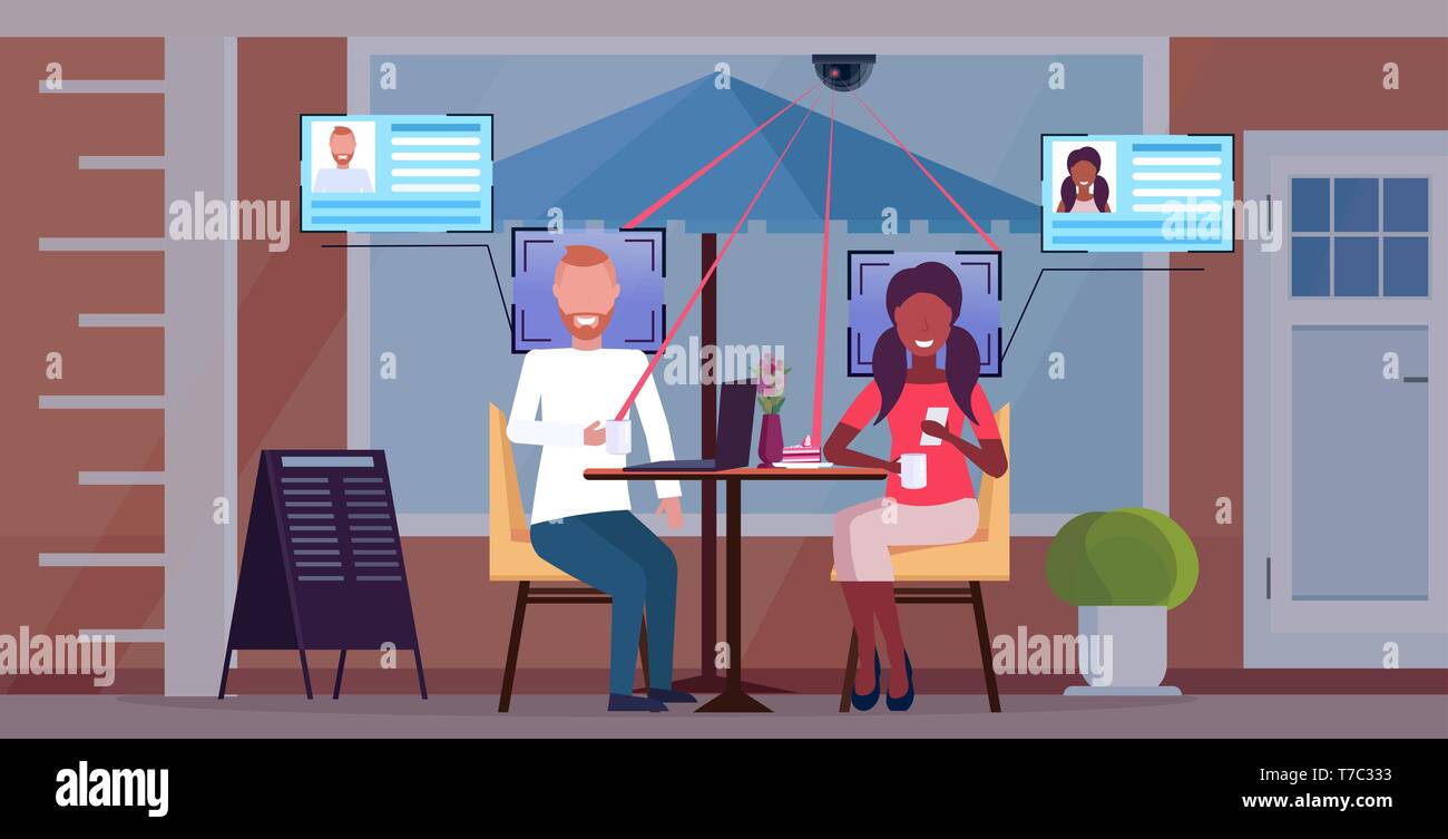 mix race couple sitting cafe table discussing during meeting customers ...