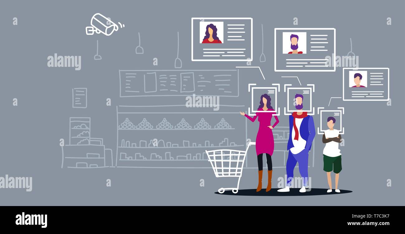 family with groceries in shopping trolley cart customer identification ...