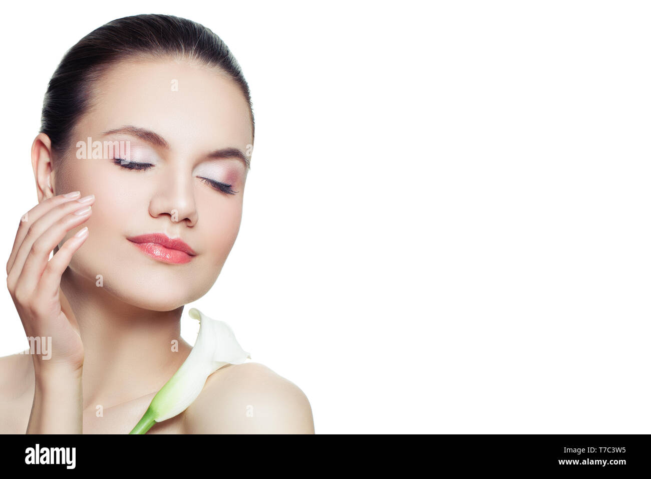 Spa model woman with clear skin isolated. Skincare and facial treatment ...