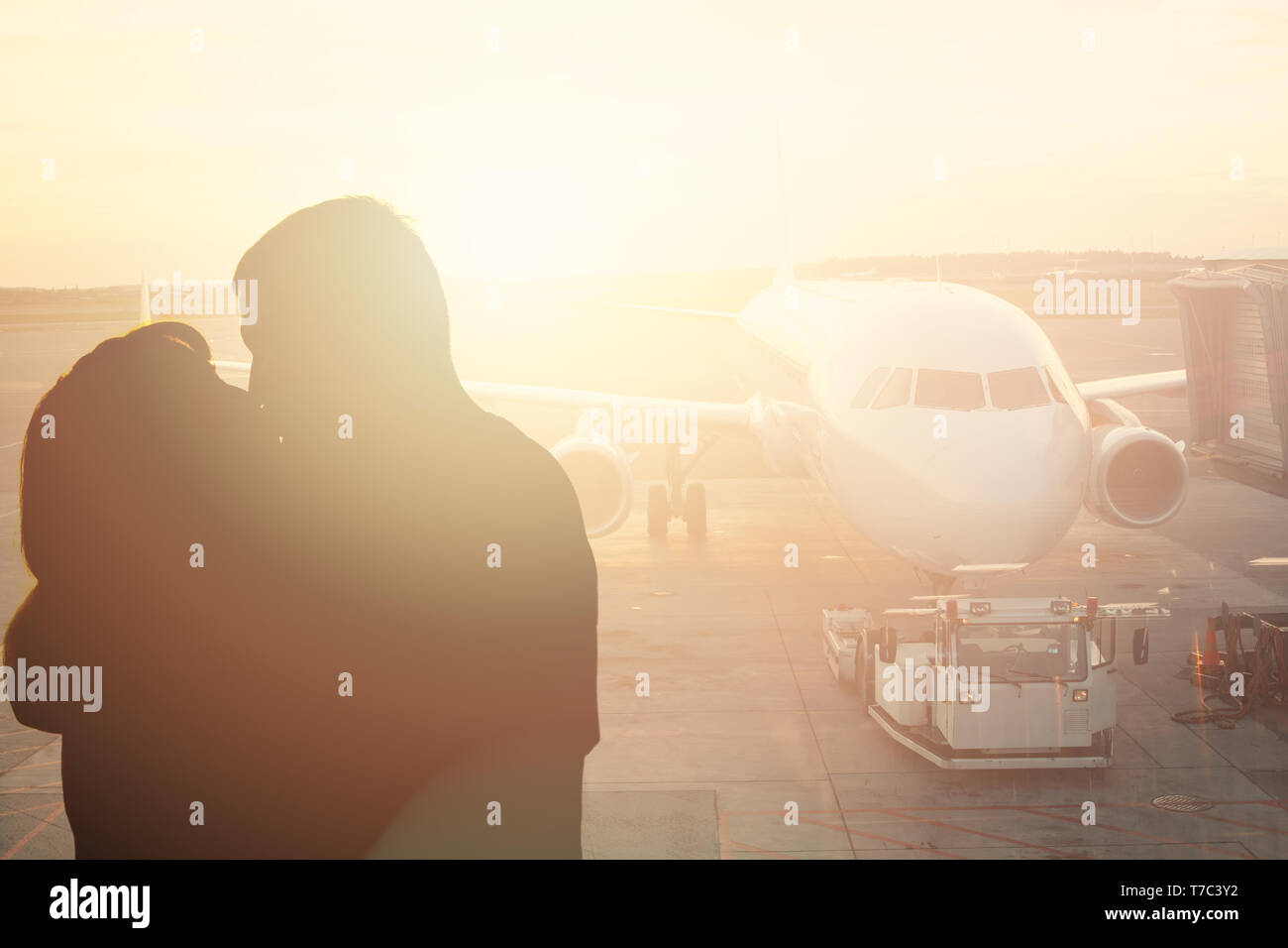 The concept of meeting or parting two people. Couple kiss on the ...