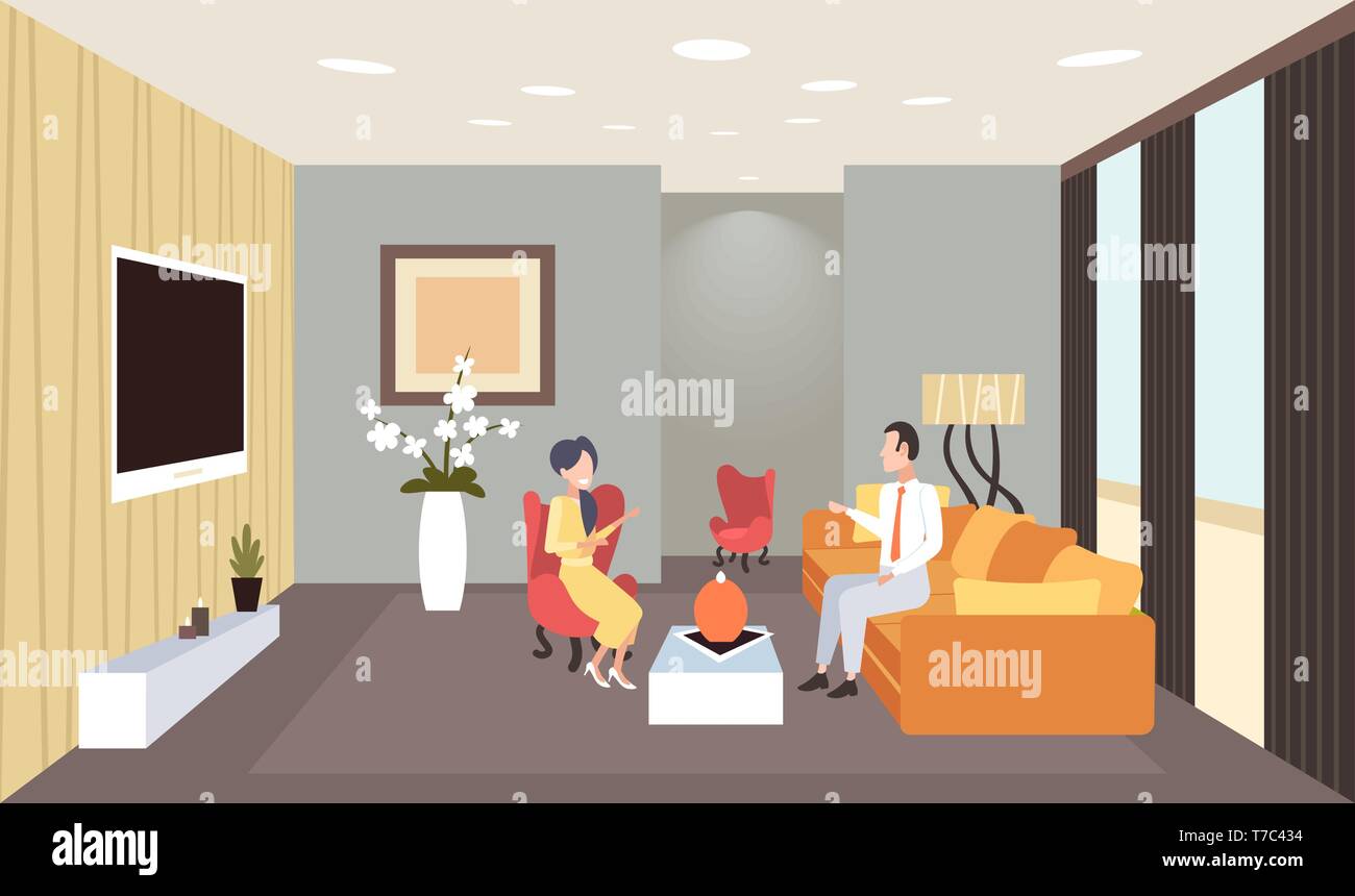 man woman discussing during meeting couple having conversation ...