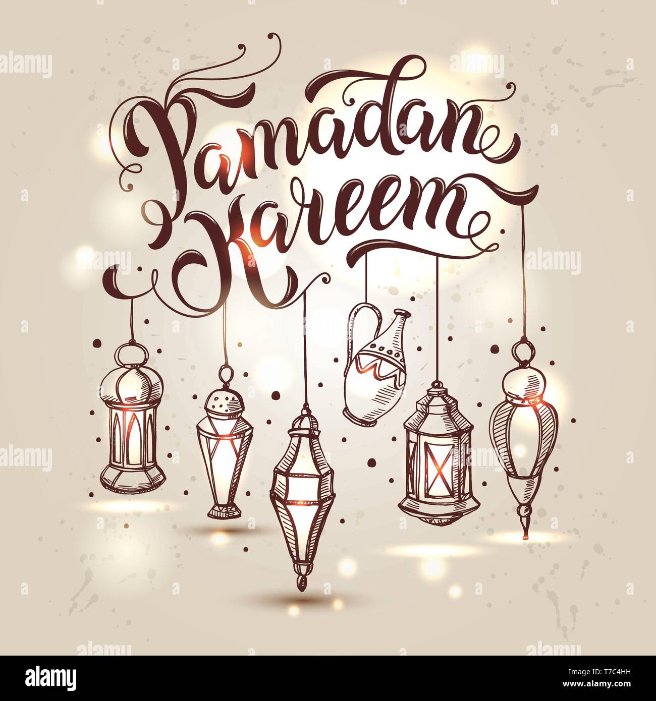Ramadan illustration with lantern in hand drawn style Stock Vector ...