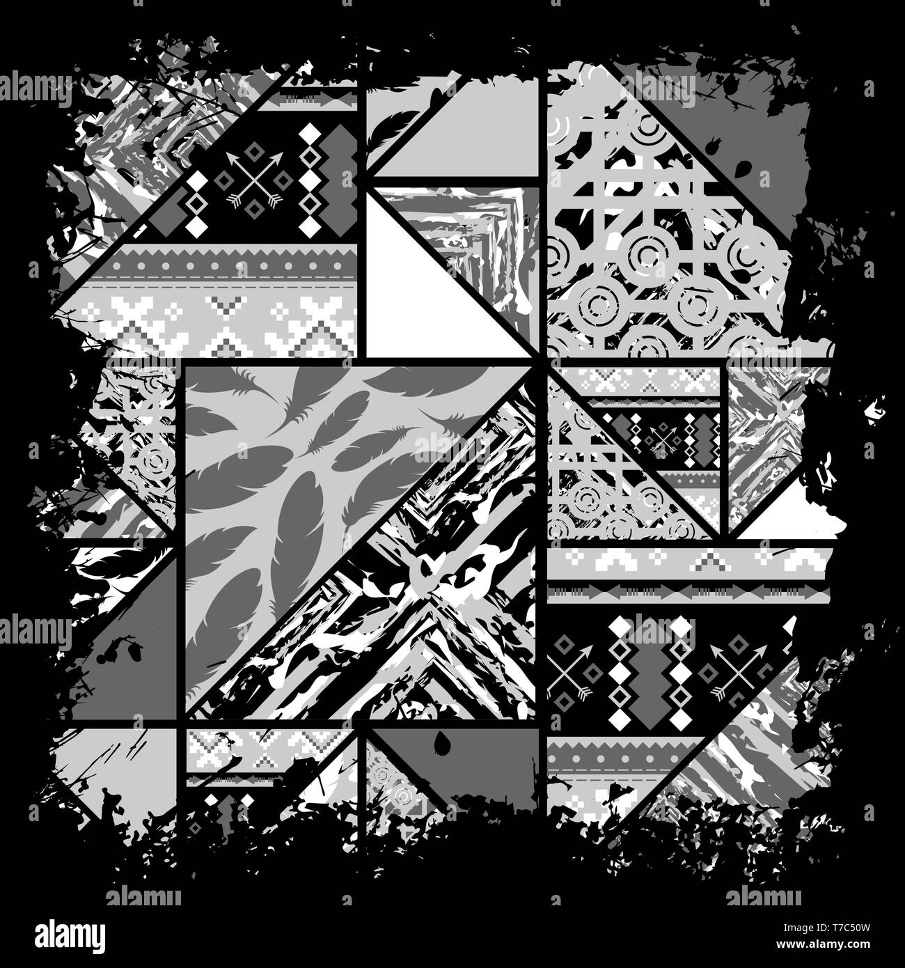 Grunge black pattern background with triangles and squares Stock Vector ...