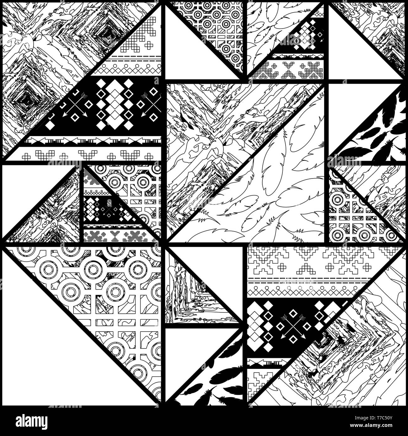 Seamless pattern background with triangles black and white colors Stock ...