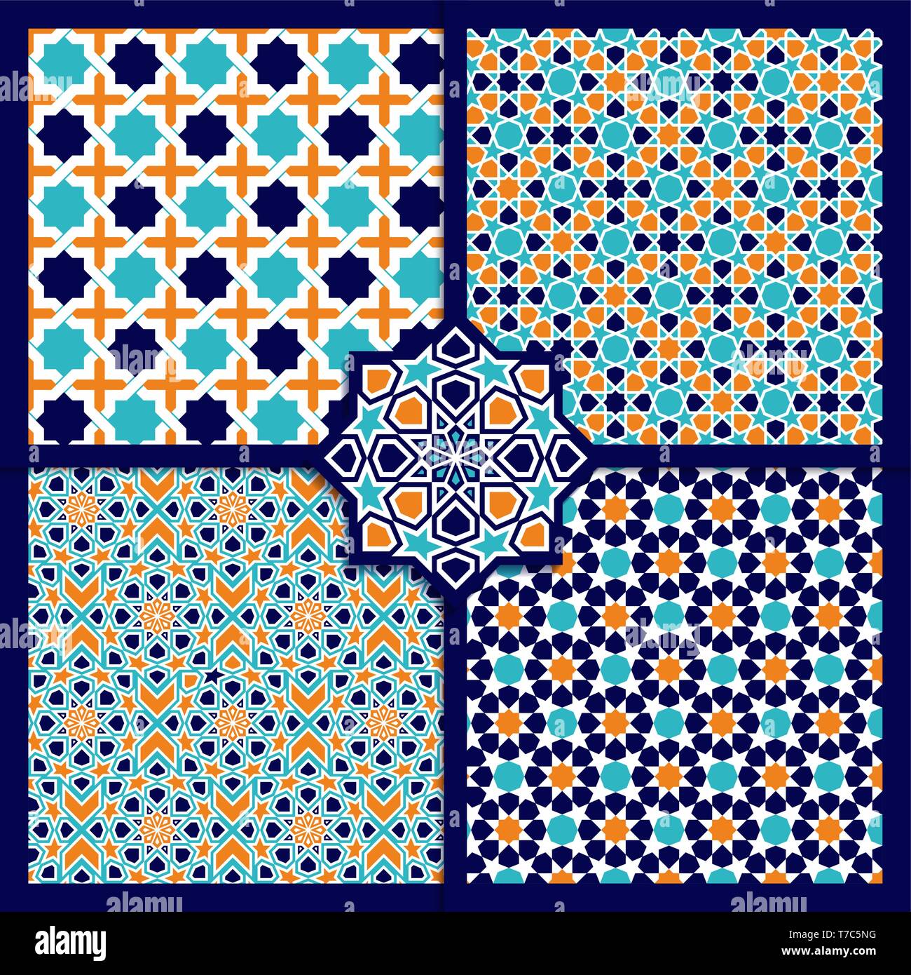 Seamless Islamic color patterns set. Vector ornament texture Stock ...
